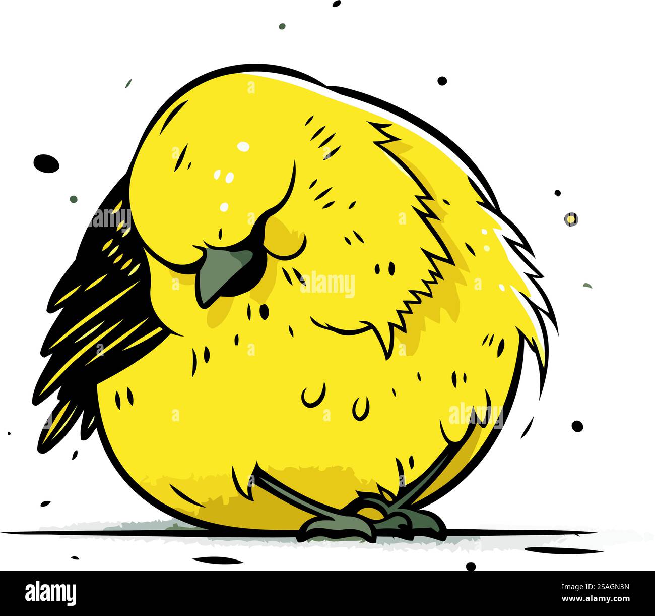 Cute little yellow bird on white background. Hand drawn vector ...