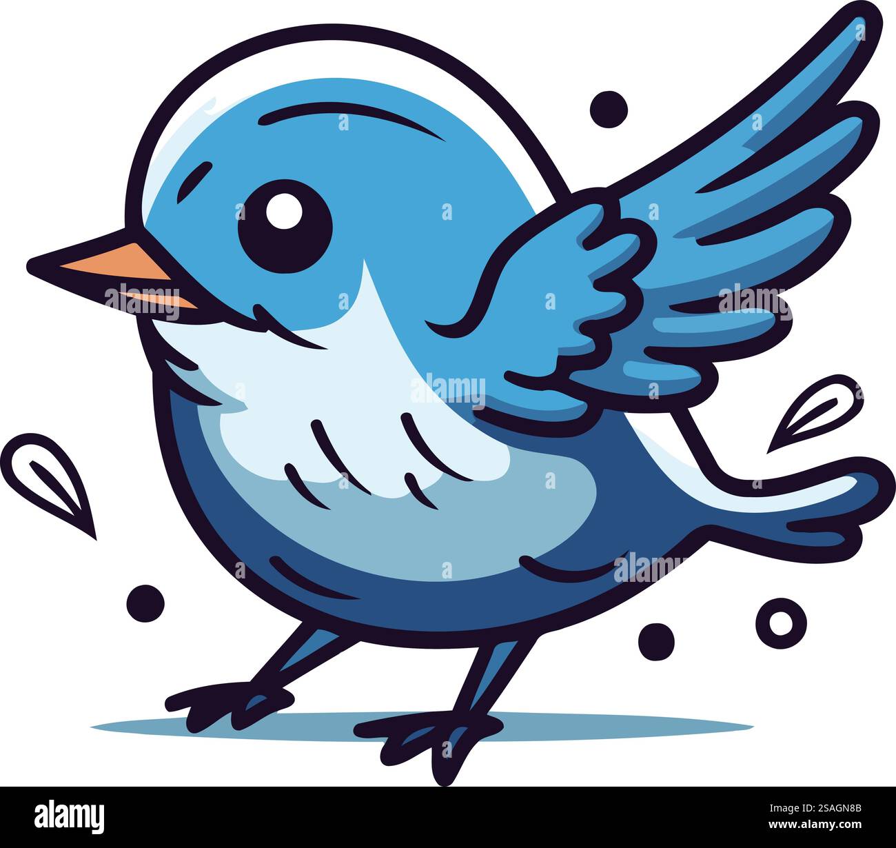 Cute cartoon blue bird. Vector illustration isolated on white ...