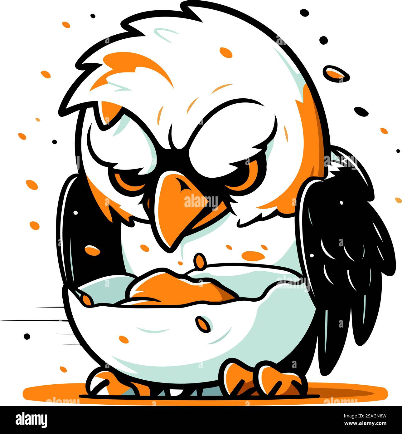 Vector illustration of an owl eating from a bowl. Cartoon style Stock ...