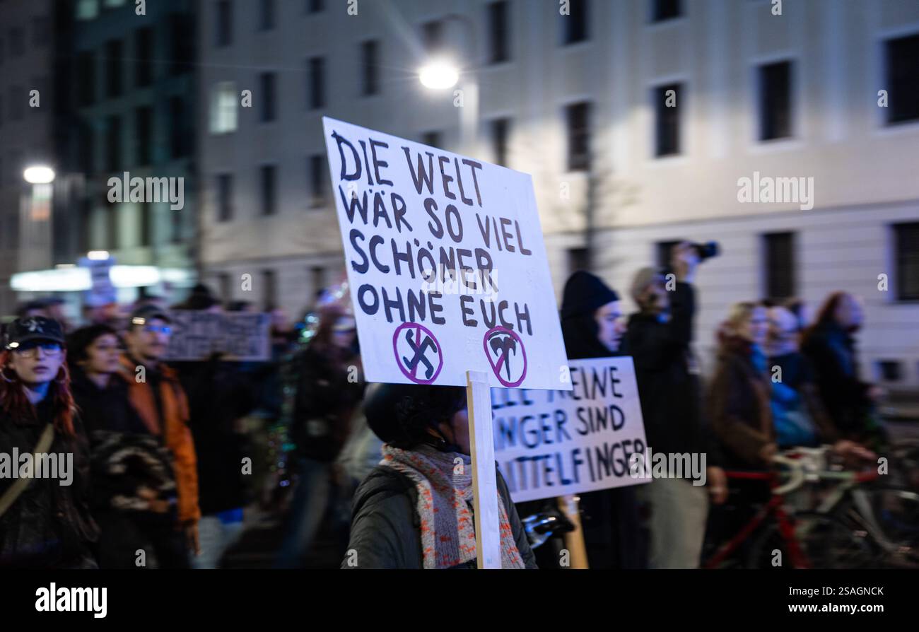 Berlin, Germany. 27th Jan, 2025. At a demonstration, a participant ...