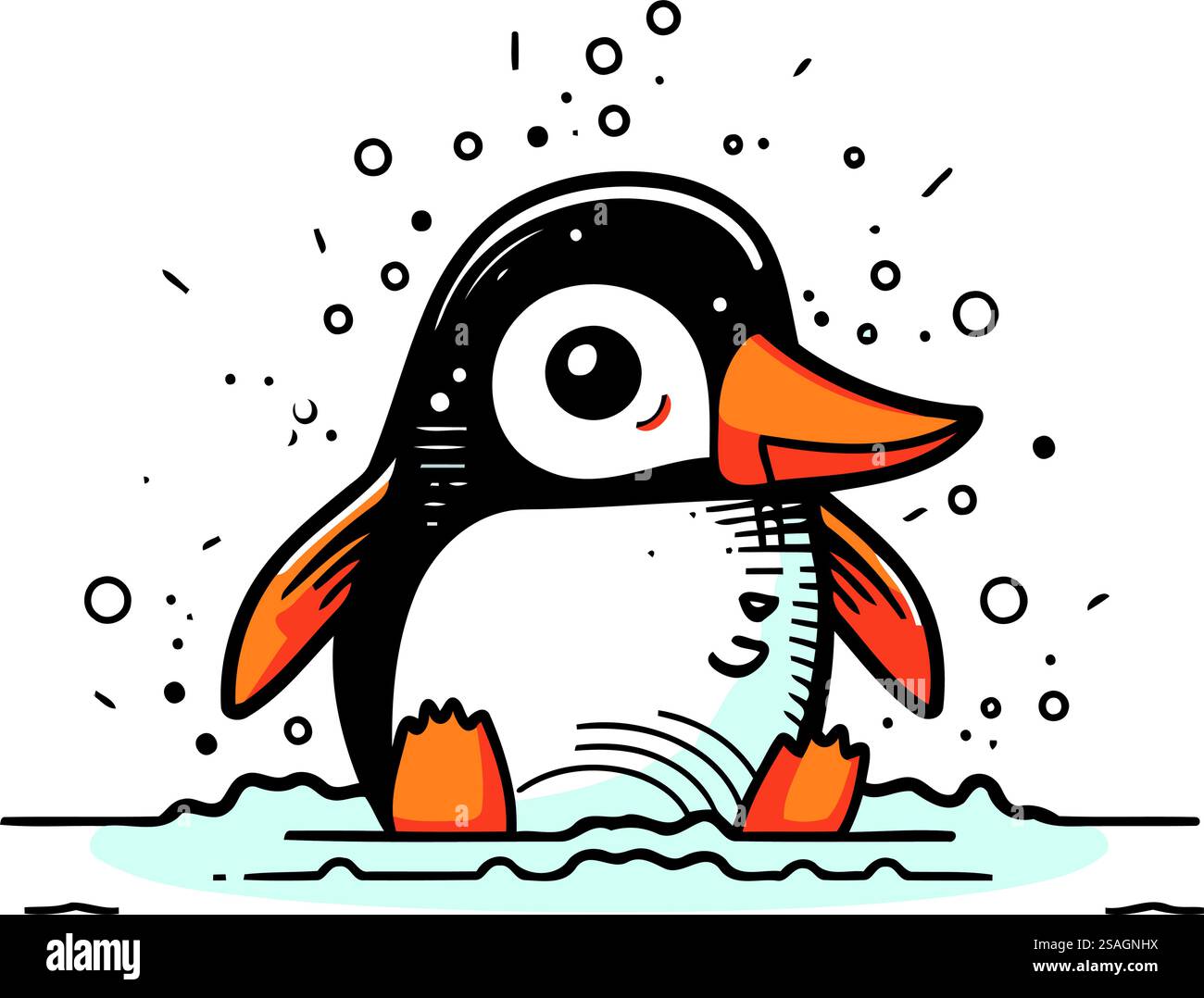 Cute cartoon penguin swimming in the sea. Vector illustration Stock ...