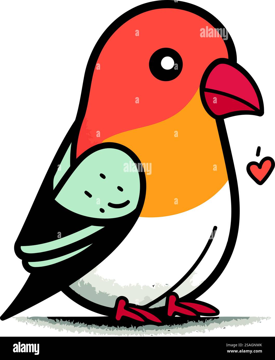 Vector illustration of a cute little bird with a heart on its beak ...