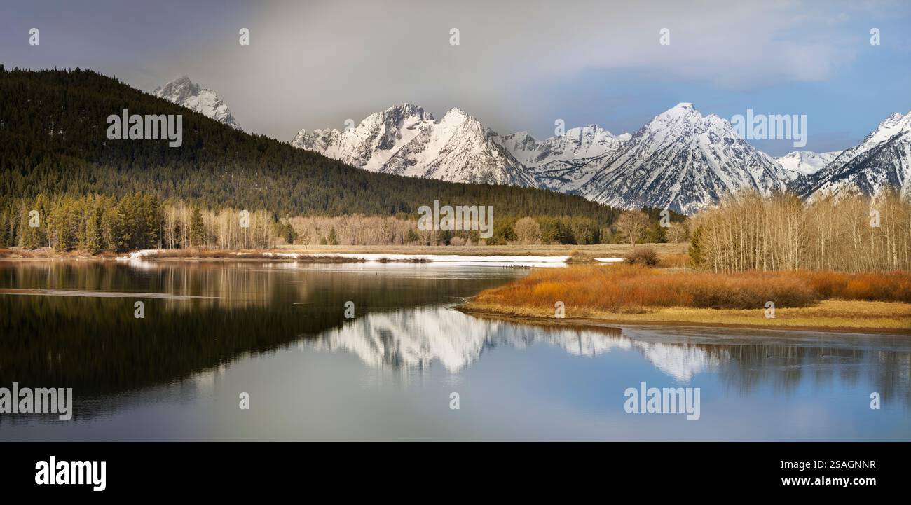USA, Wyoming, Grand Teton National Park. Spring sunrise on Teton Range ...