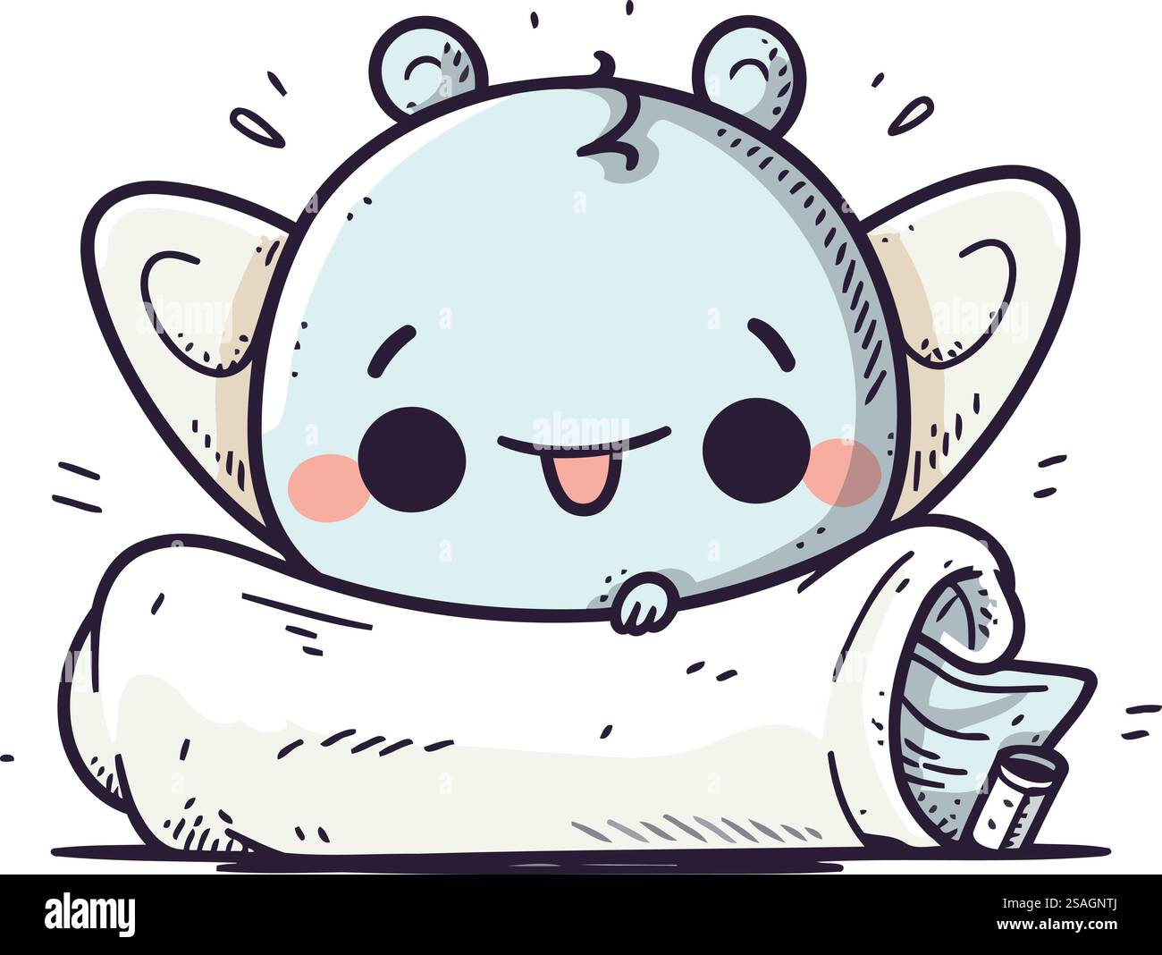 Cute kawaii cartoon monster reading newspaper. Vector illustration ...