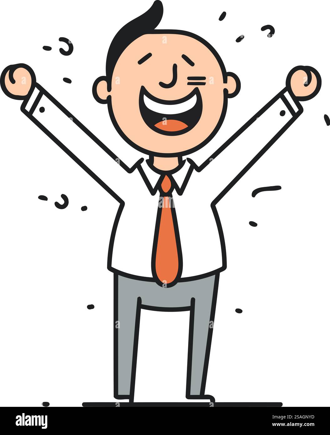 Vector illustration of happy businessman with hands up in the air ...