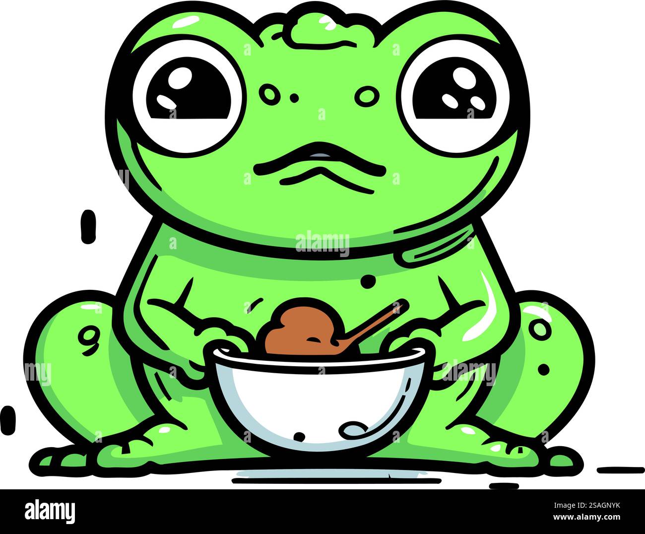 Frog with a bowl of food. Cute cartoon vector illustration Stock Vector ...