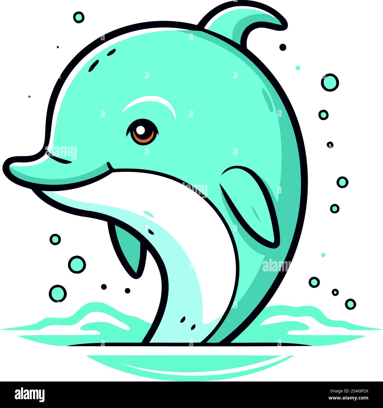 Cartoon dolphin. Vector illustration of a dolphin swimming in the sea ...