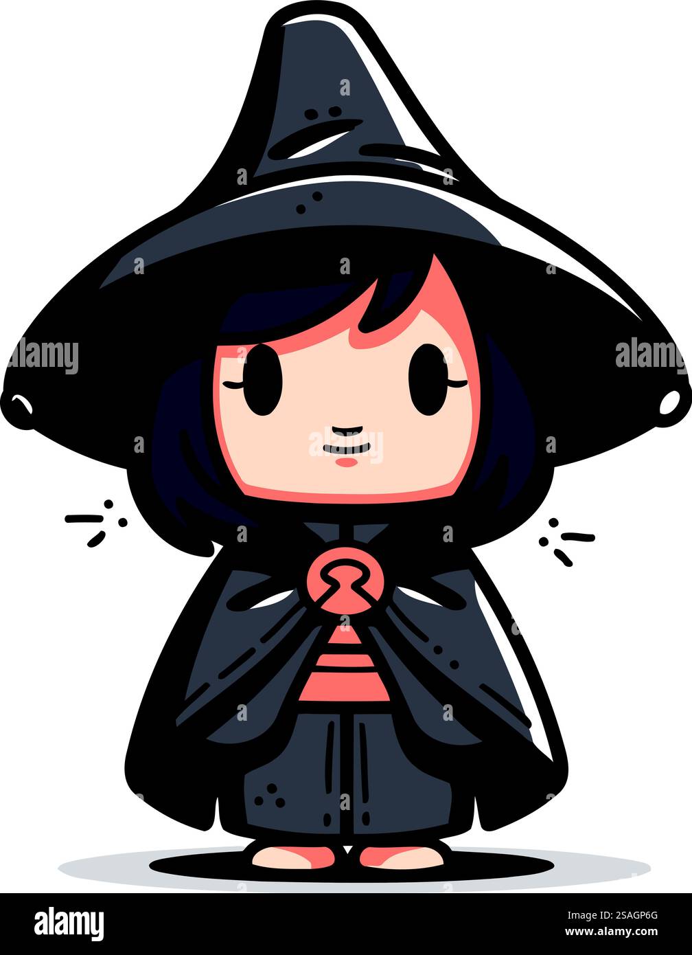 Cute Little Girl Wearing Witch Costume Cartoon Vector Illustration ...