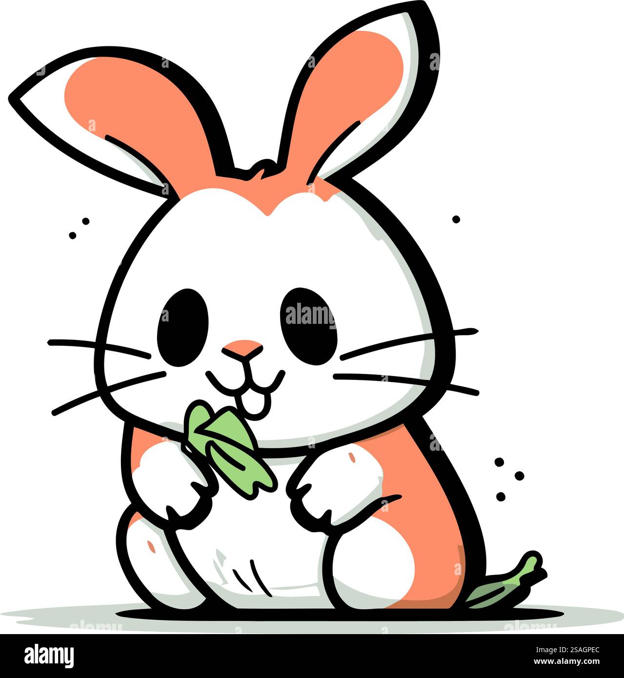 Rabbit with a leaf in its mouth. Vector cartoon illustration Stock ...