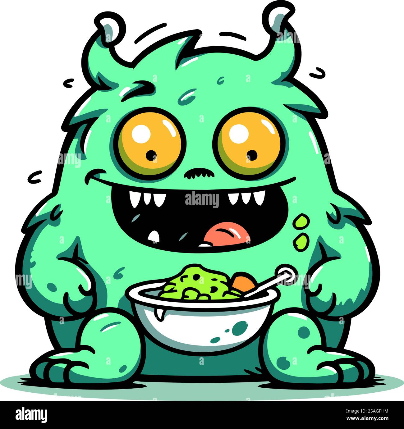 Funny cartoon monster with a bowl of cereals. Vector illustration Stock ...