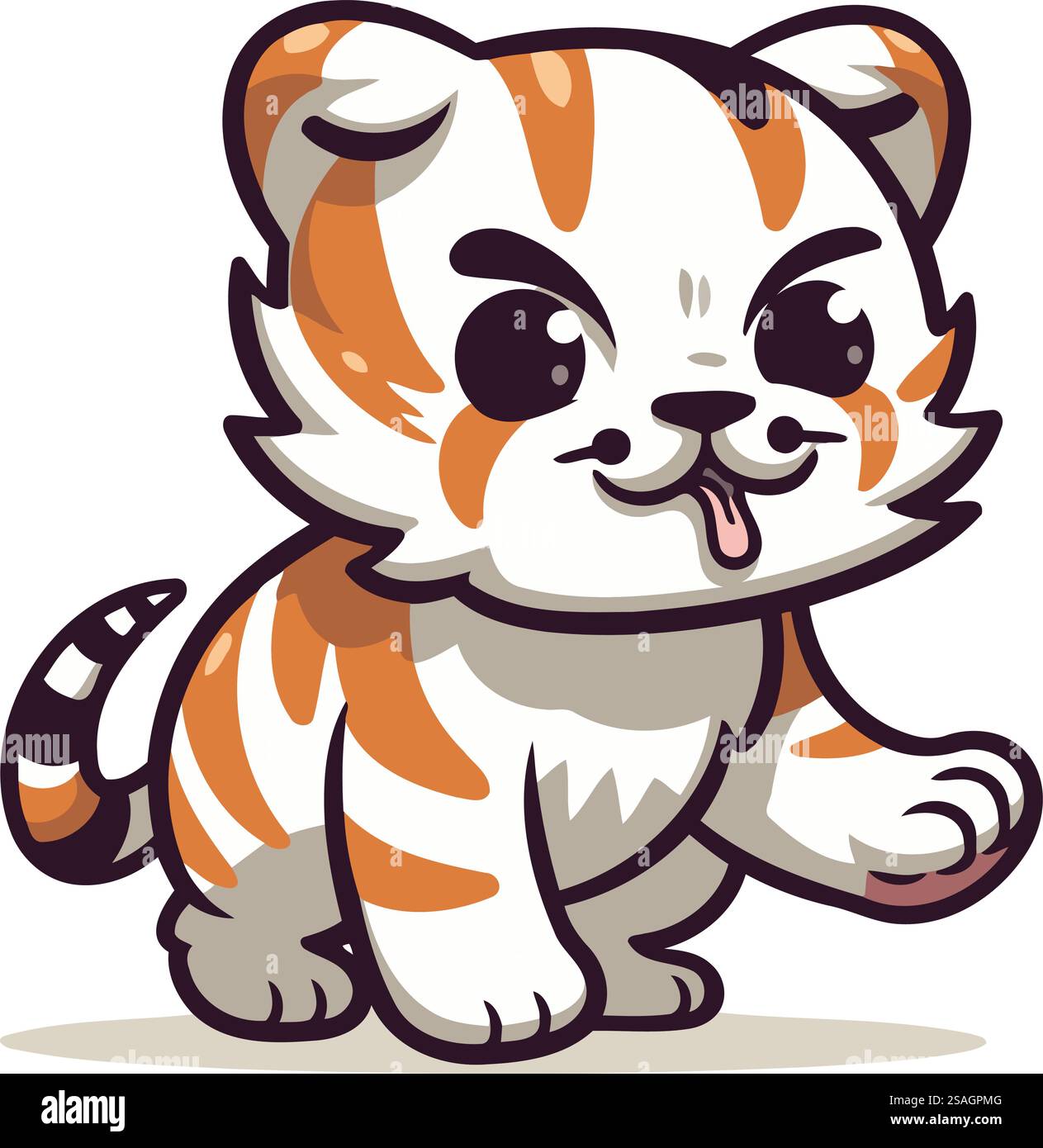 Cute cartoon tiger isolated on a white background. Vector illustration ...