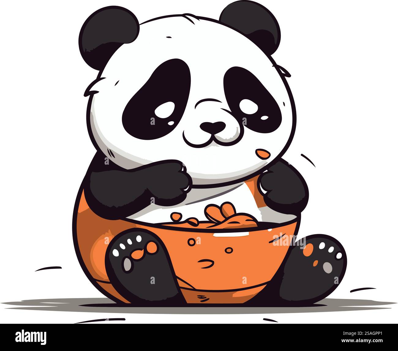 Cute cartoon panda eating from a bowl. Vector illustration Stock Vector ...