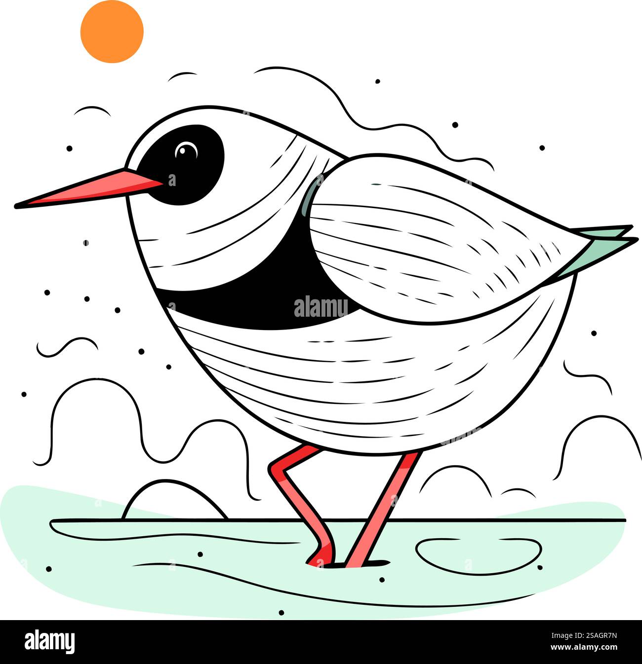 Cute bird on the beach. Vector illustration in doodle style Stock ...