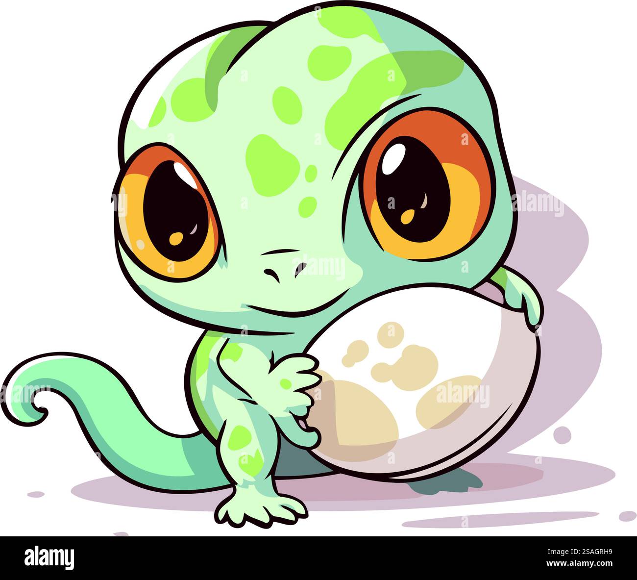 Cute cartoon lizard with egg. Vector illustration isolated on white ...