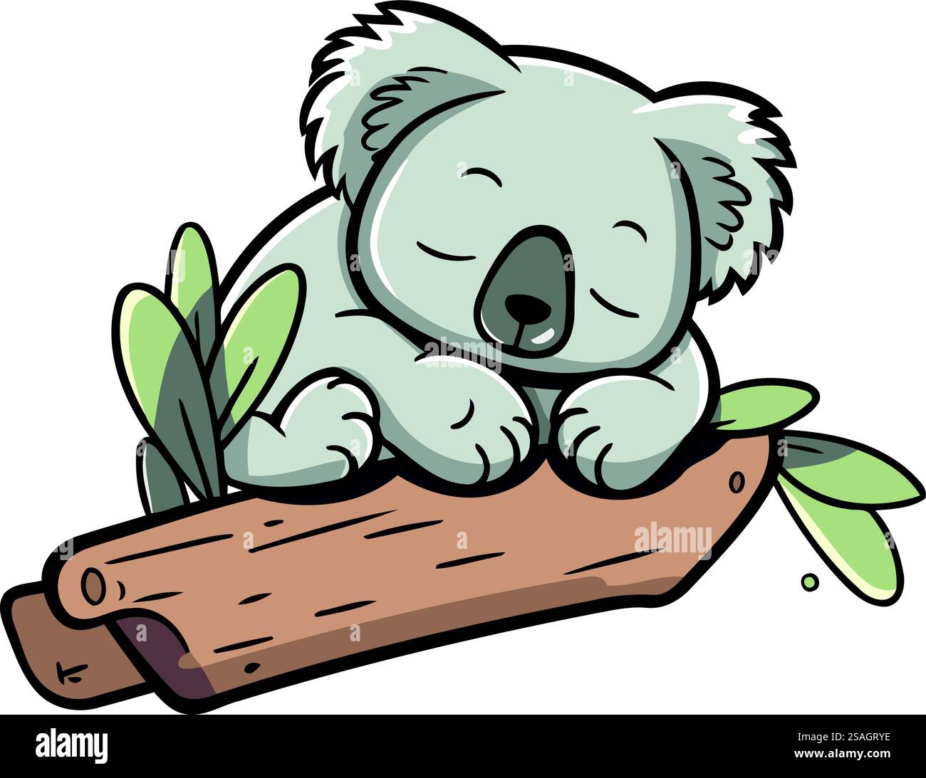 Cute koala sleeping on a log. Vector cartoon illustration Stock Vector ...