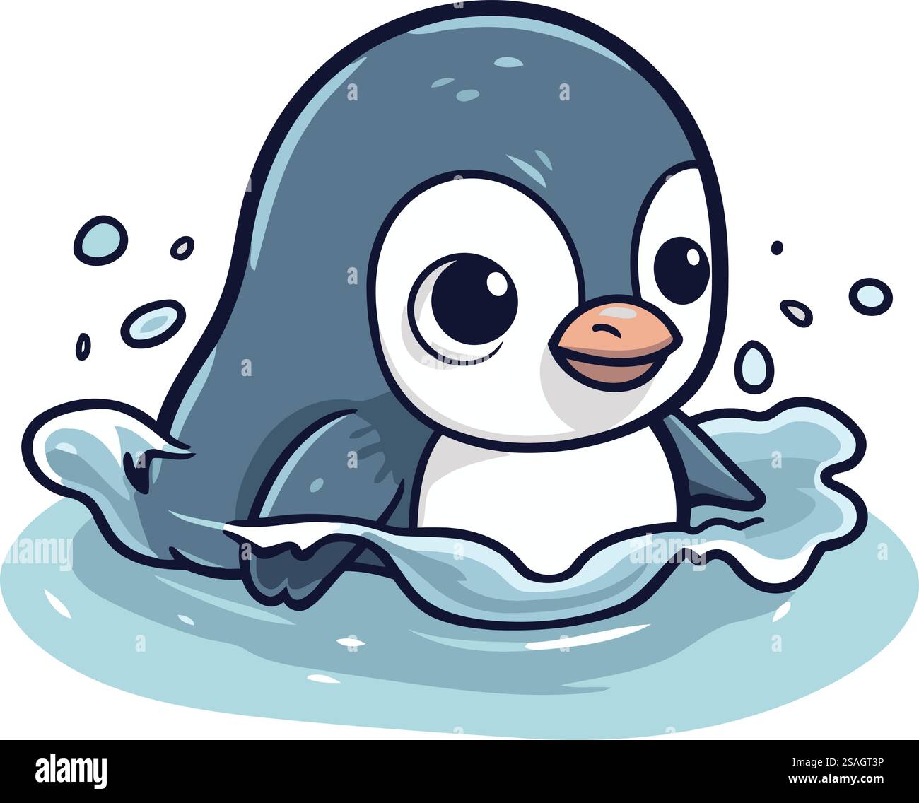Cute cartoon penguin swimming in the sea. Vector illustration Stock ...