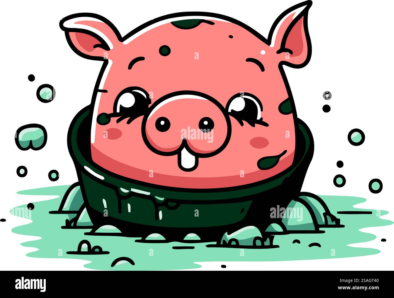 Cute cartoon pig in a bowl of water. Vector illustration Stock Vector ...
