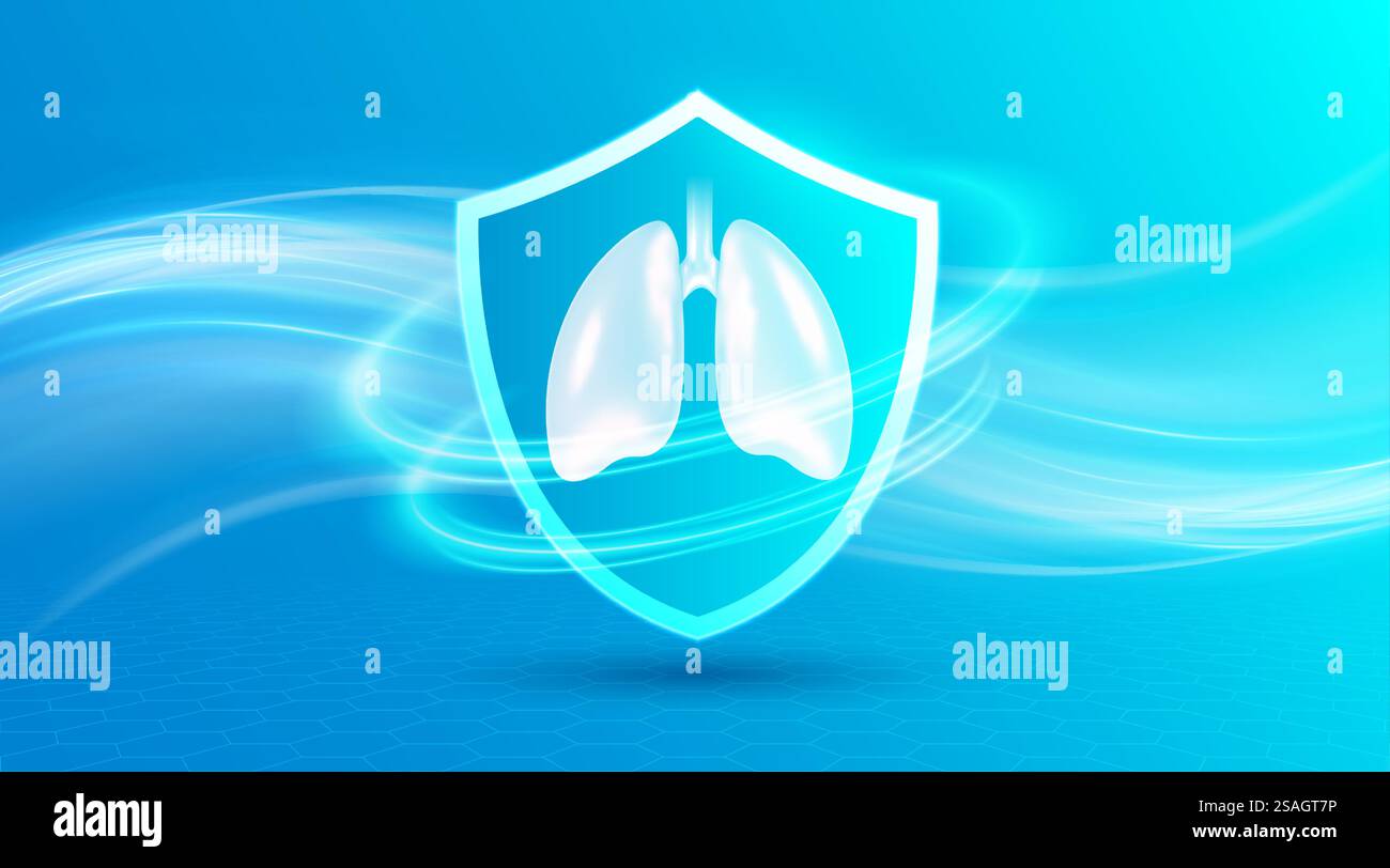 Medical shield displaying lungs. Clean air and respiratory health ...