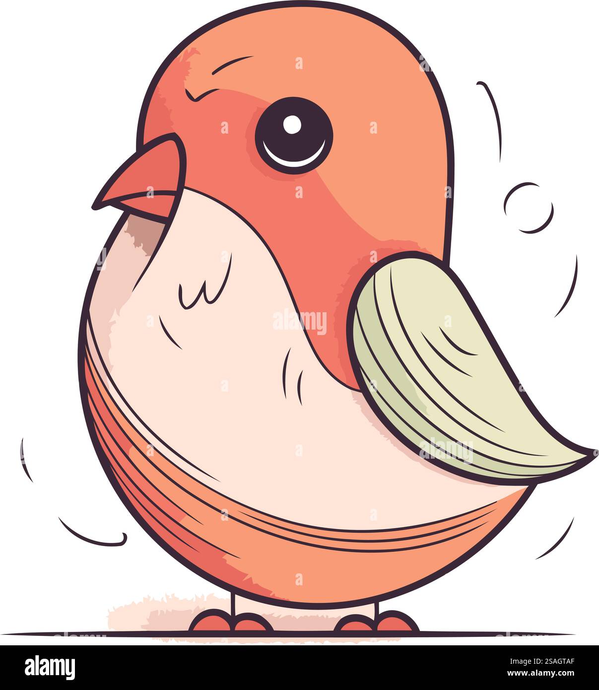 Cartoon vector illustration of cute little red bird. Hand drawn design ...