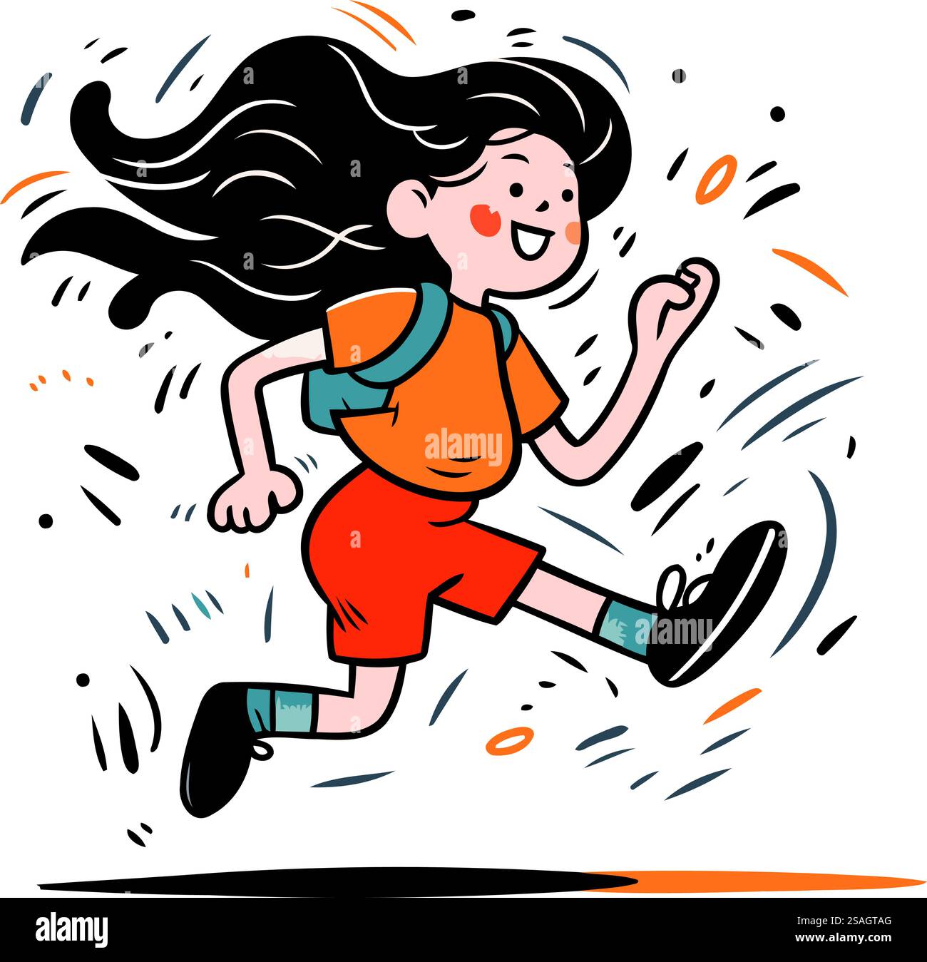 Cartoon illustration of a girl running in a hurry. Vector Stock Vector ...