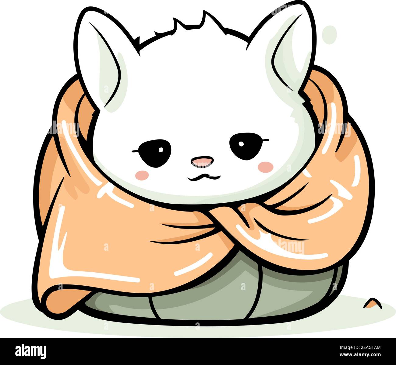 Cute cartoon kawaii rabbit sitting with folded hands. Vector ...
