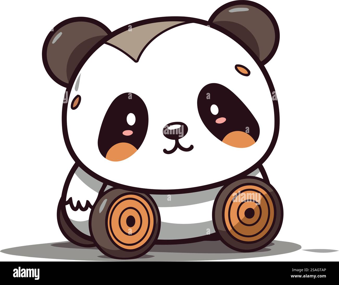 Cute panda sitting on wooden wheels. Cartoon vector illustration Stock ...