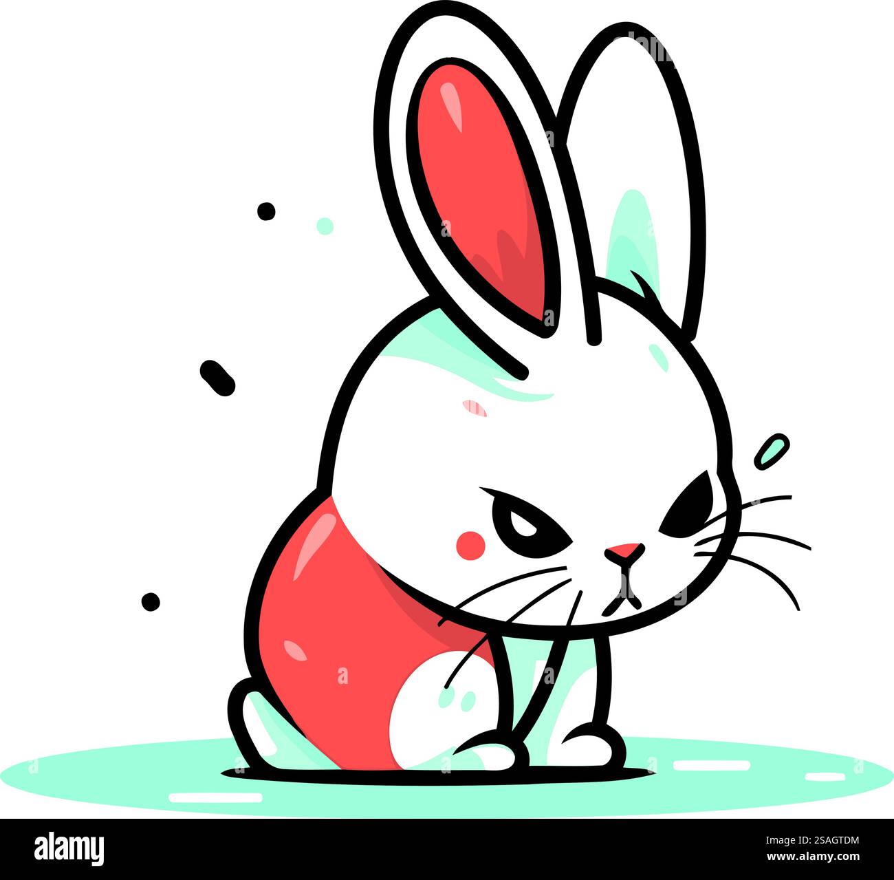 Cute cartoon white rabbit sitting on the ground. Vector illustration ...