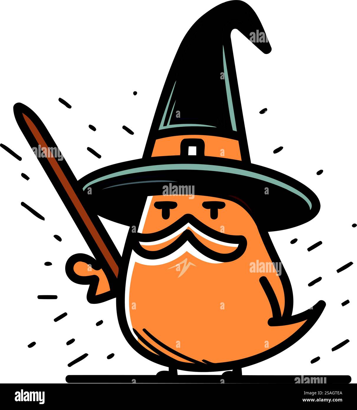 Cute cartoon witch with broom and magic wand. Vector illustration Stock ...