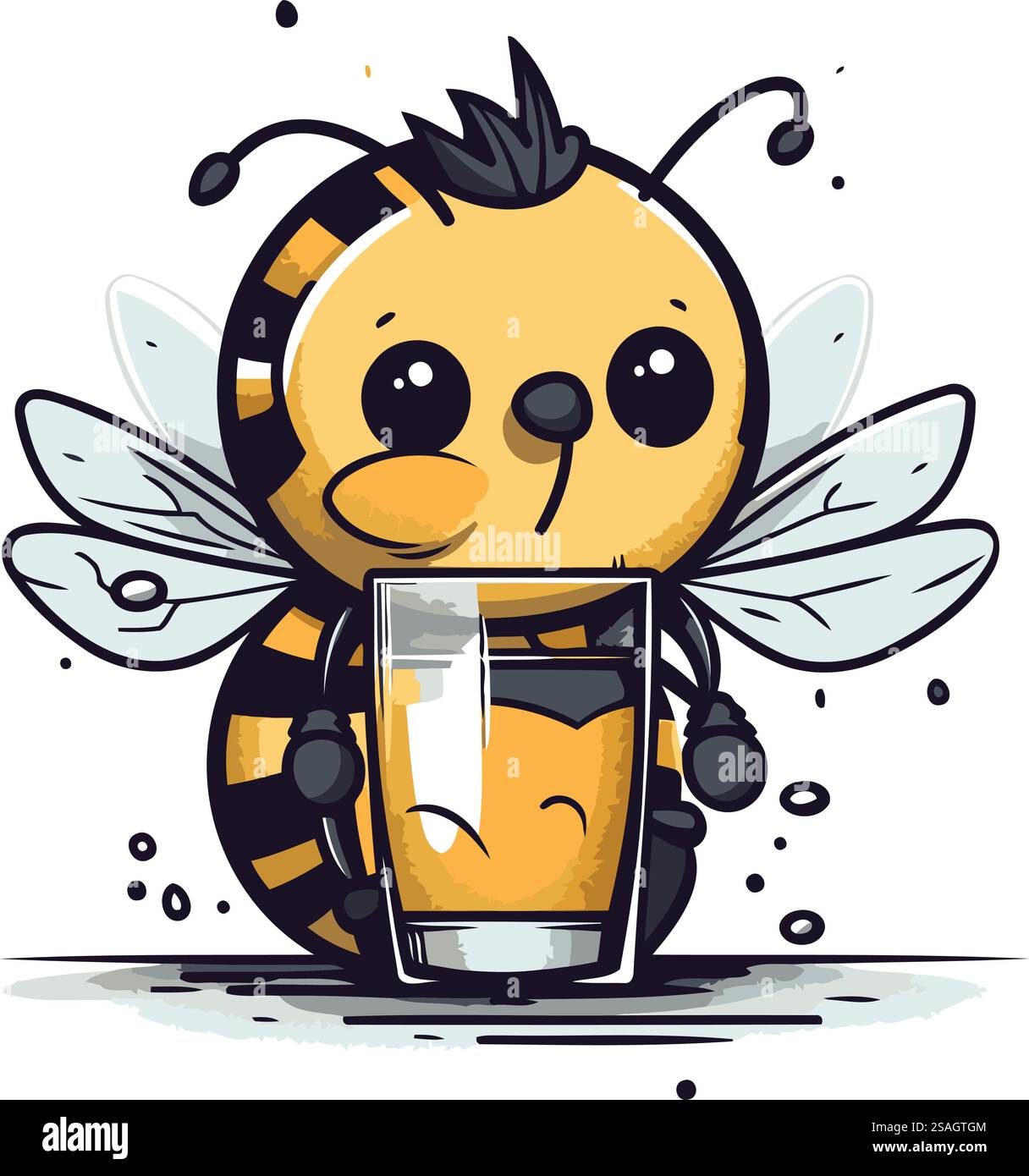 Cute bee holding a glass of juice. vector cartoon illustration Stock ...