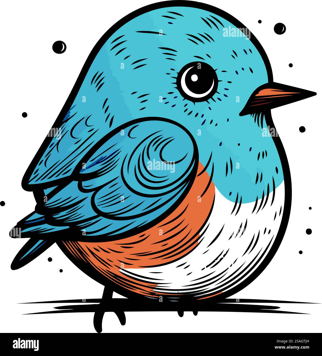 Vector illustration of a cute cartoon blue bird on a white background ...