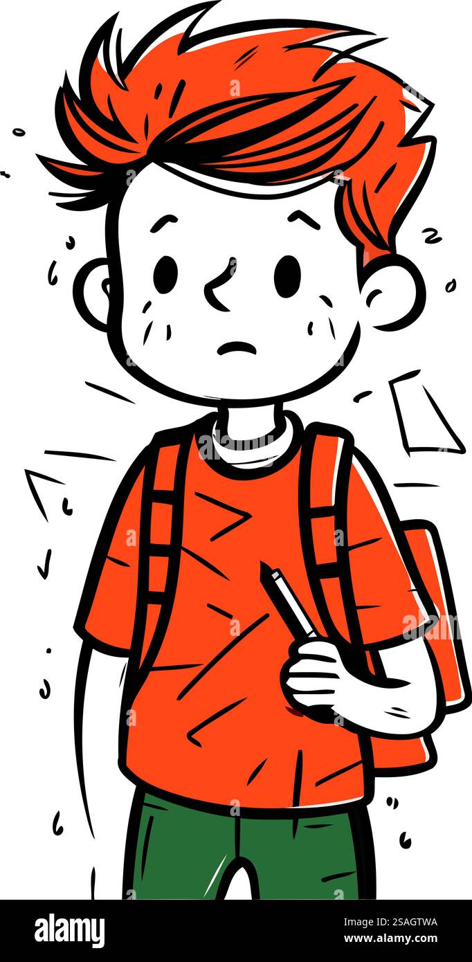 Cartoon illustration of a boy with a bad back to school Stock Vector ...