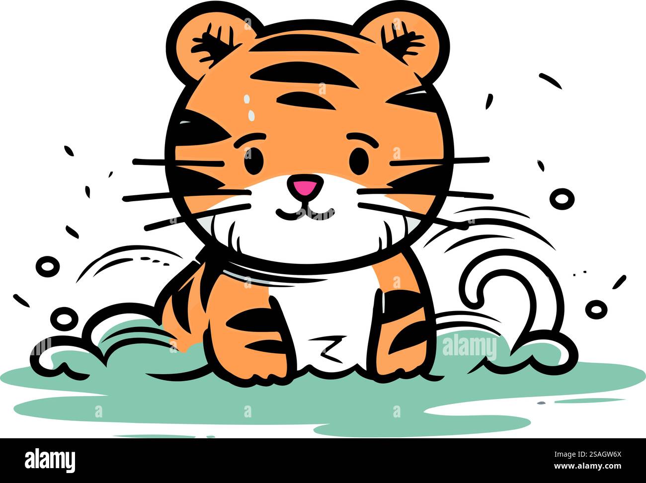 Cute tiger in the rain. Vector illustration isolated on white ...