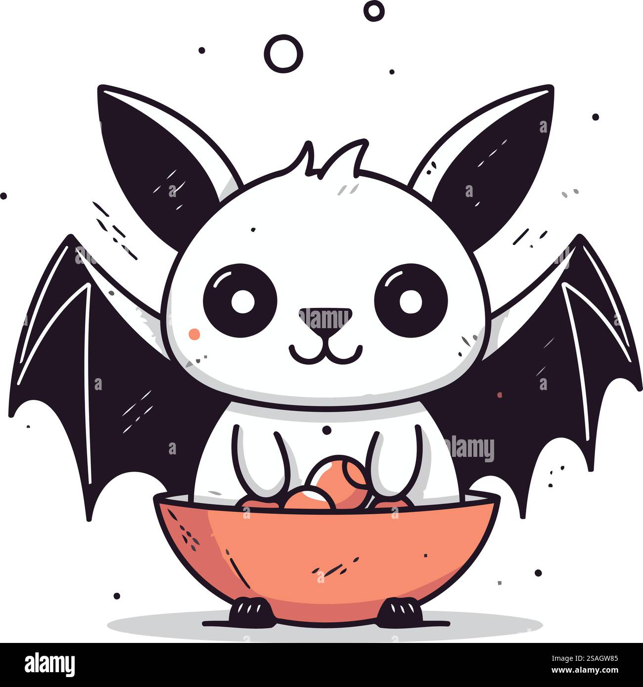 Cute cartoon bat holding egg in a bowl. Vector illustration Stock ...