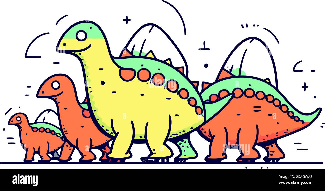 Dinosaur vector illustration. Cute cartoon dino character. Dinosaurs in ...