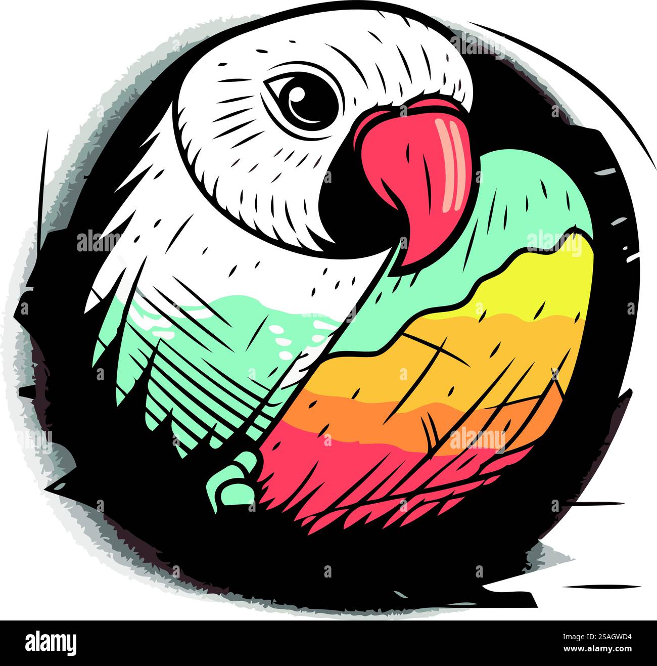 vector illustration of a parrot with a rainbow in its beak Stock Vector ...