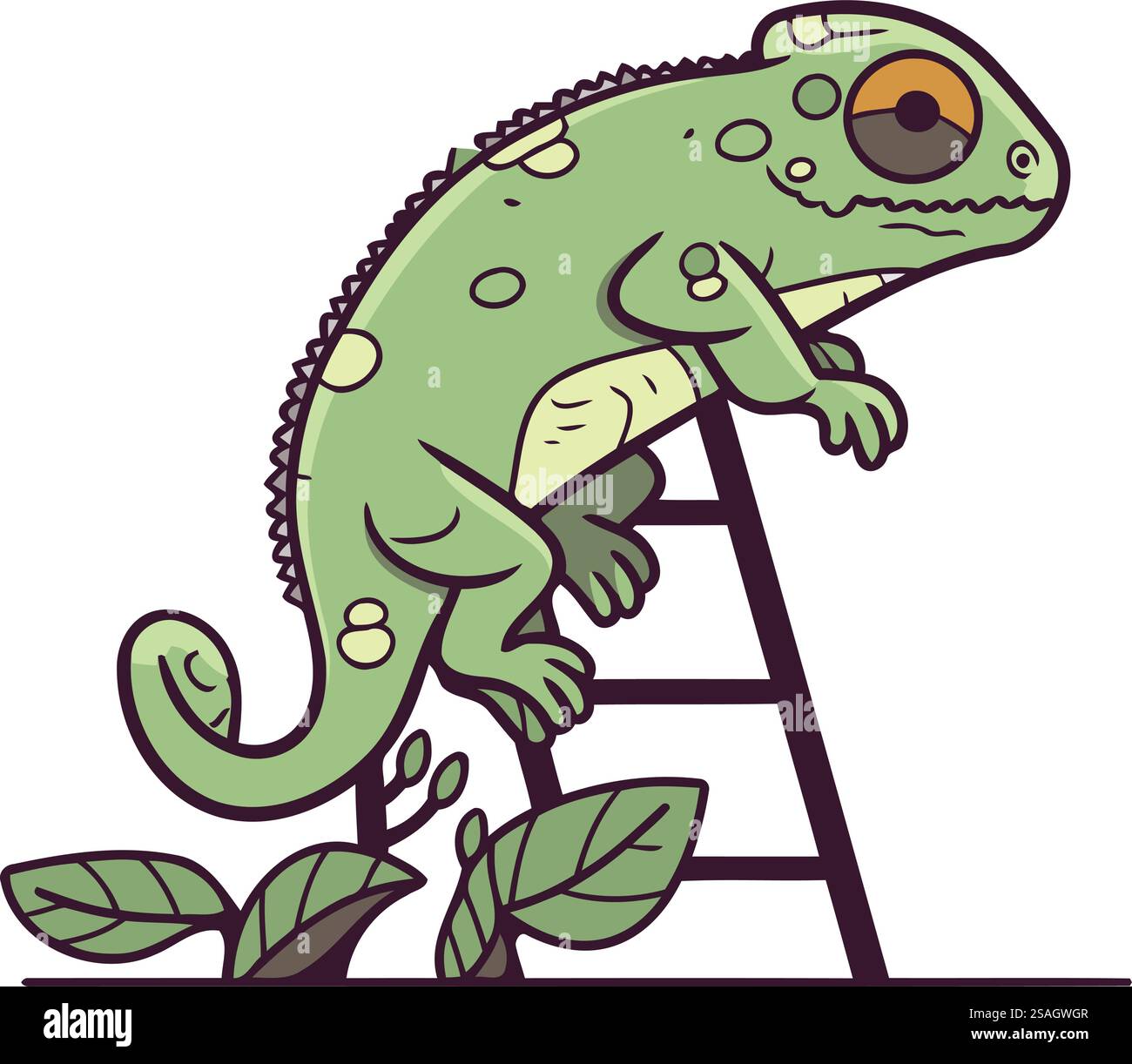 Chameleon on a ladder. Vector illustration in cartoon style Stock ...