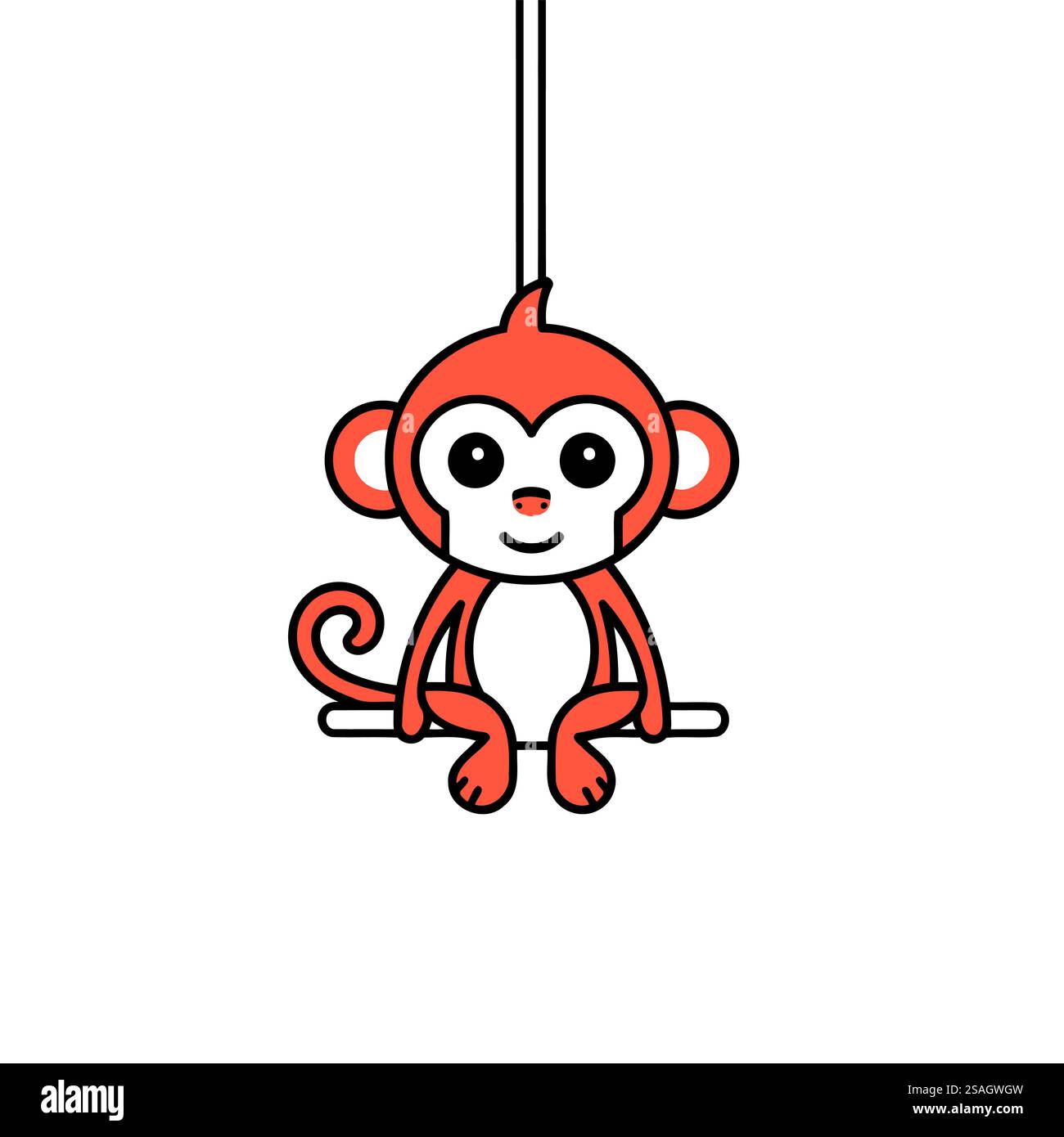 Cute cartoon monkey hanging on a rope. Vector illustration on white ...