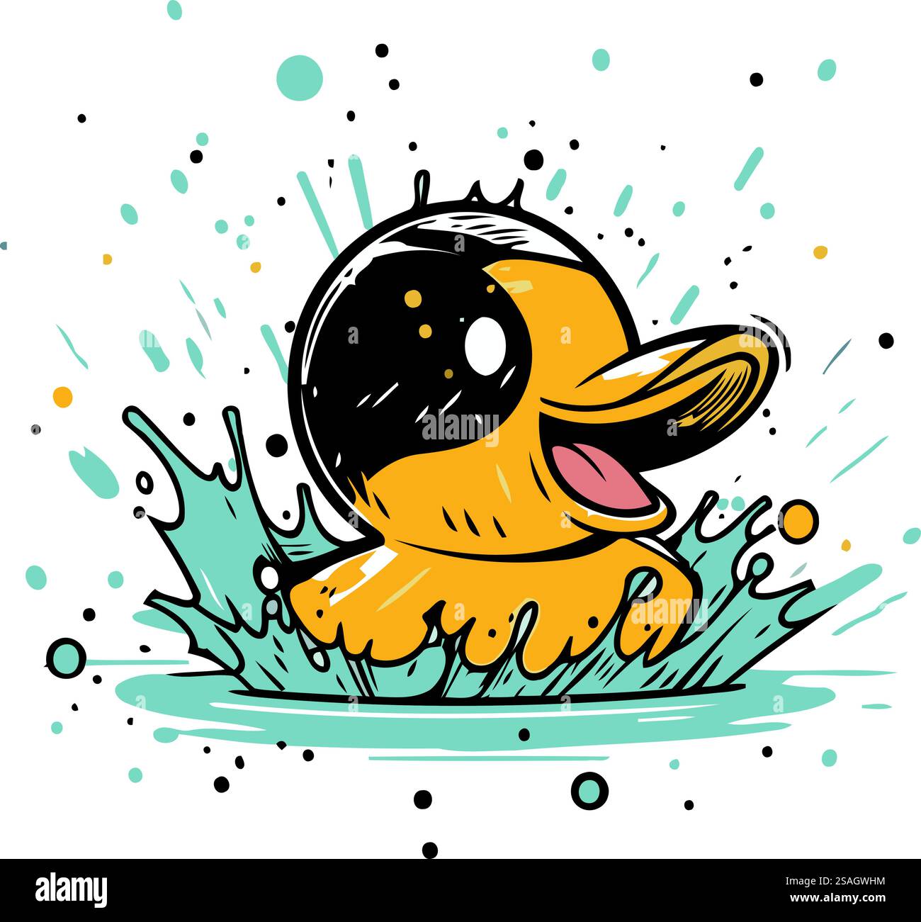 Cute yellow rubber duck in water with splash. Vector illustration Stock ...