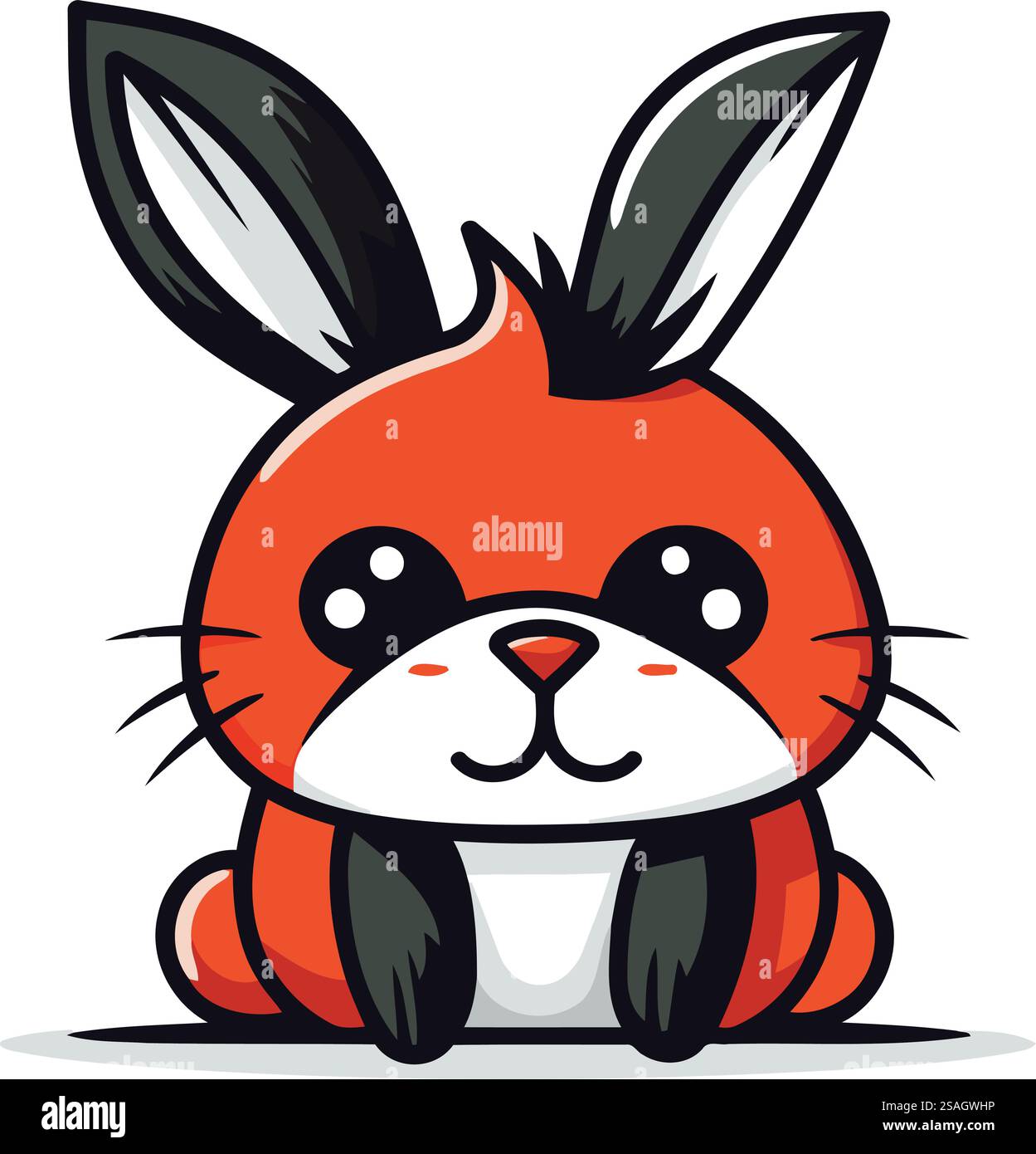 Cute little bunny sitting and smiling. Vector illustration in cartoon ...