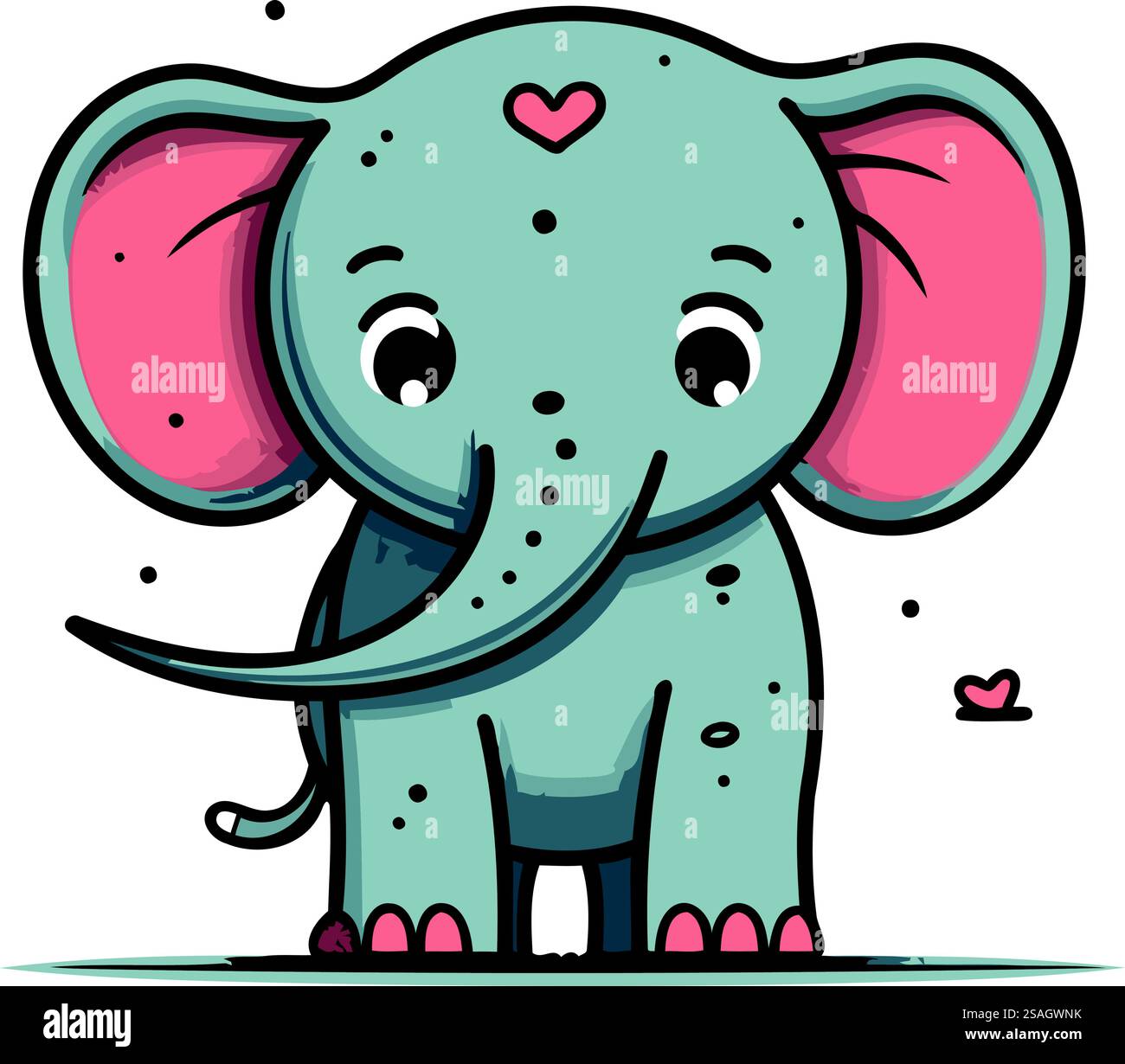 Cute cartoon elephant with heart on his cheek. Vector illustration ...