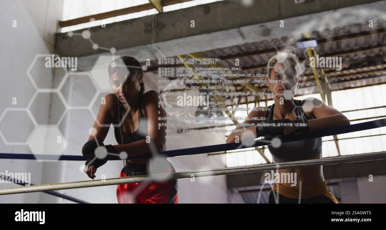Image of data processing and chemical formula over diverse women on ...
