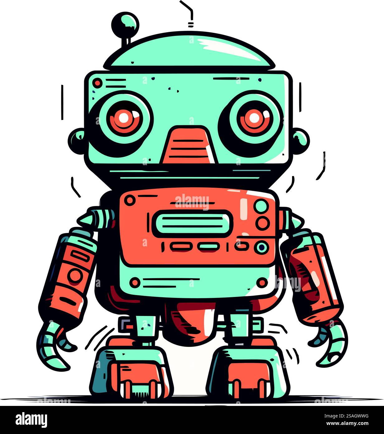 Cartoon funny robot. Vector illustration of a funny robot with a ...