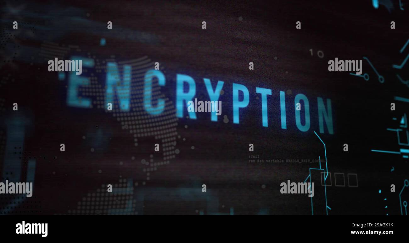 Image of encryption text and digital data processing over black background Stock Photo - Alamy