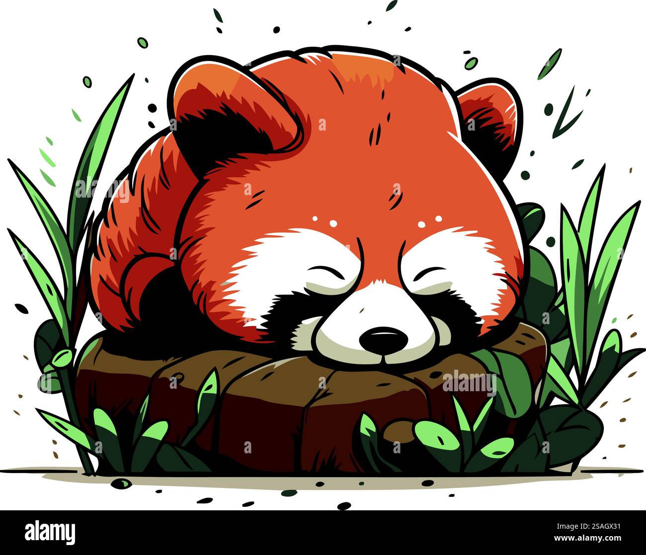 Cute red panda sleeping on a rock. Vector illustration Stock Vector ...