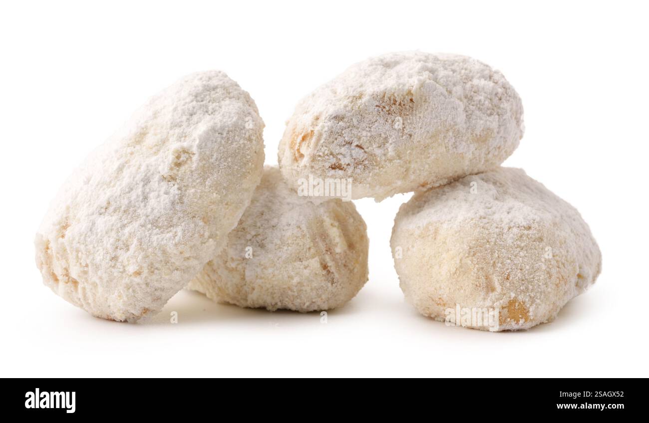 Delicious powdered nut confections arranged artistically on a white ...