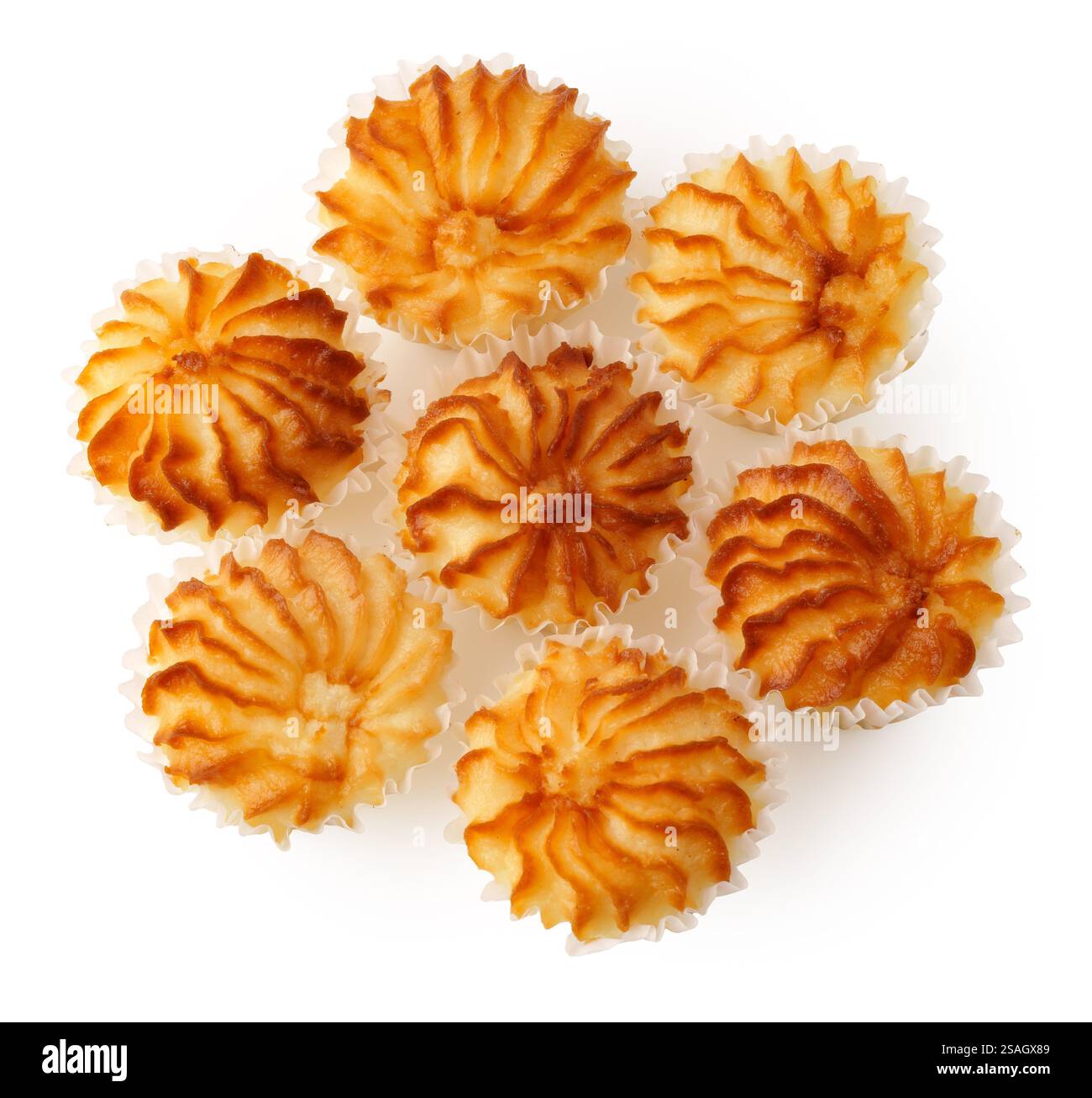 Deliciously crafted mini desserts arranged neatly on a white background ...
