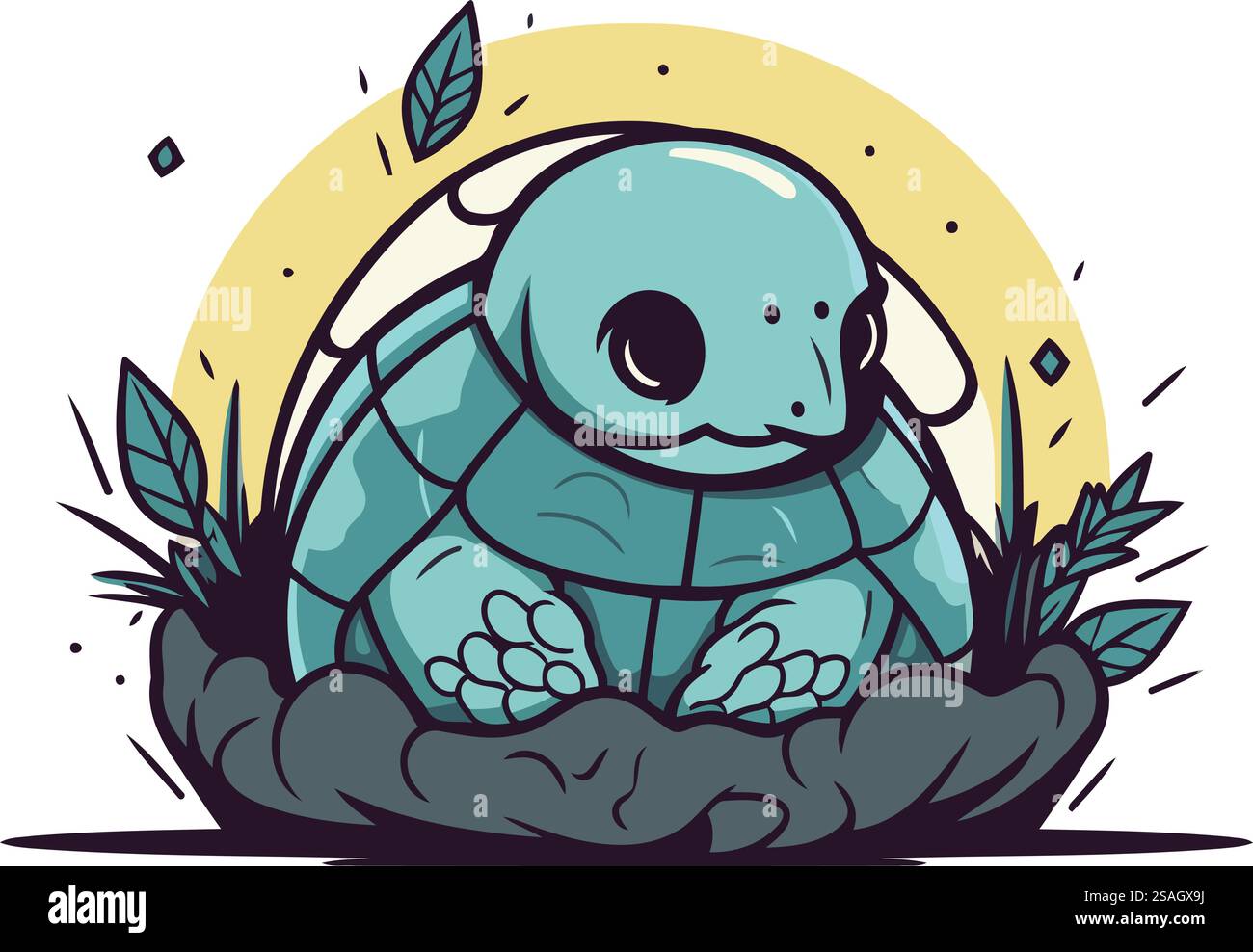 Illustration of a cute turtle in the grass. Vector illustration Stock ...