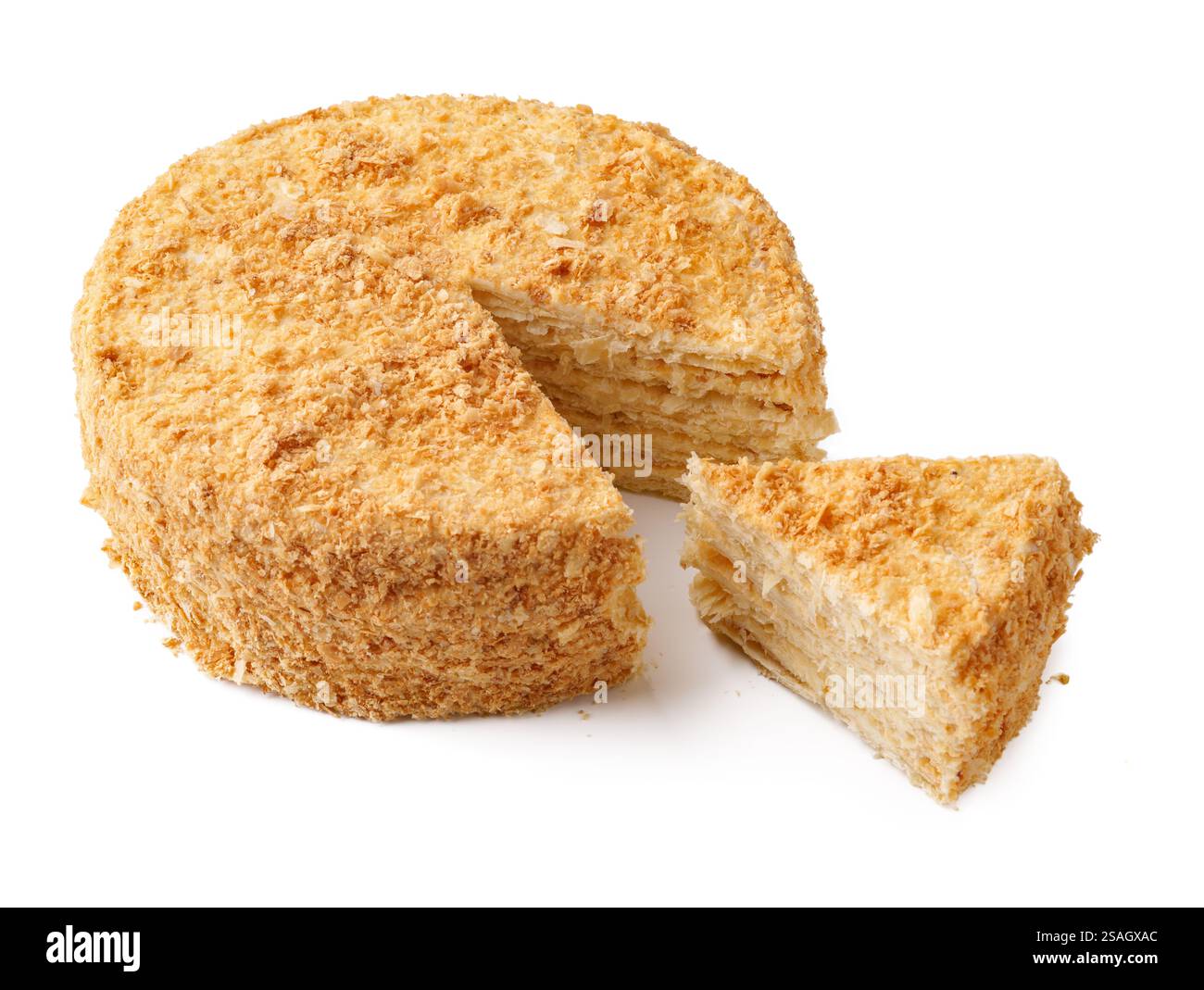 Delicious layered cake with a slice cut out, showcasing its texture and ...