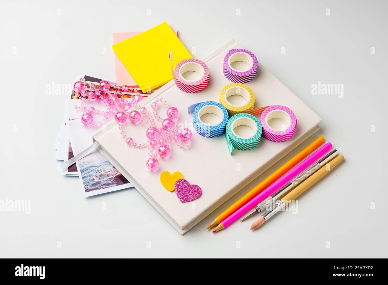 Crafting materials spread out on a table for creative DIY projects and ...