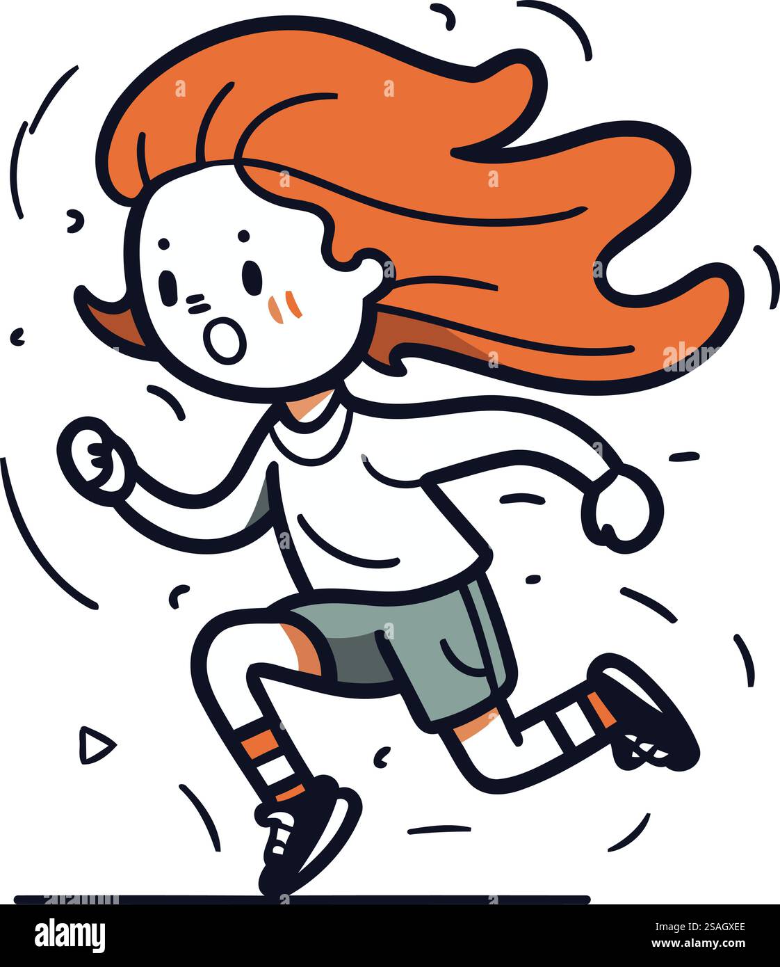 Running girl. Vector illustration of a girl running in a hurry Stock ...